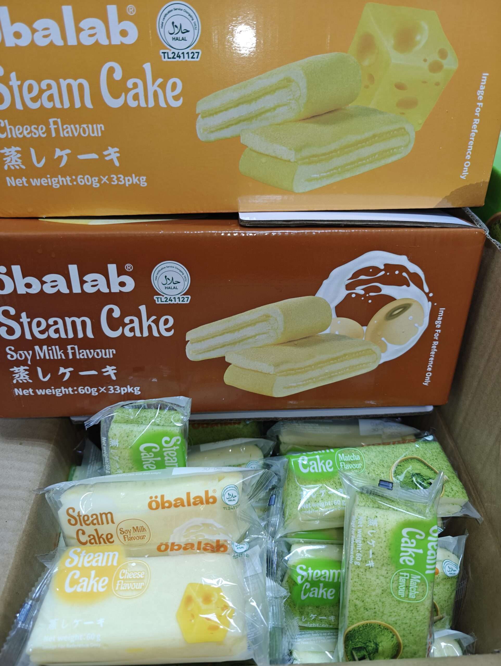 [ 60g x 33pkt ] Obalab Steam Cake [ Halal ] SoyMilk / Matcha / Cheese ...